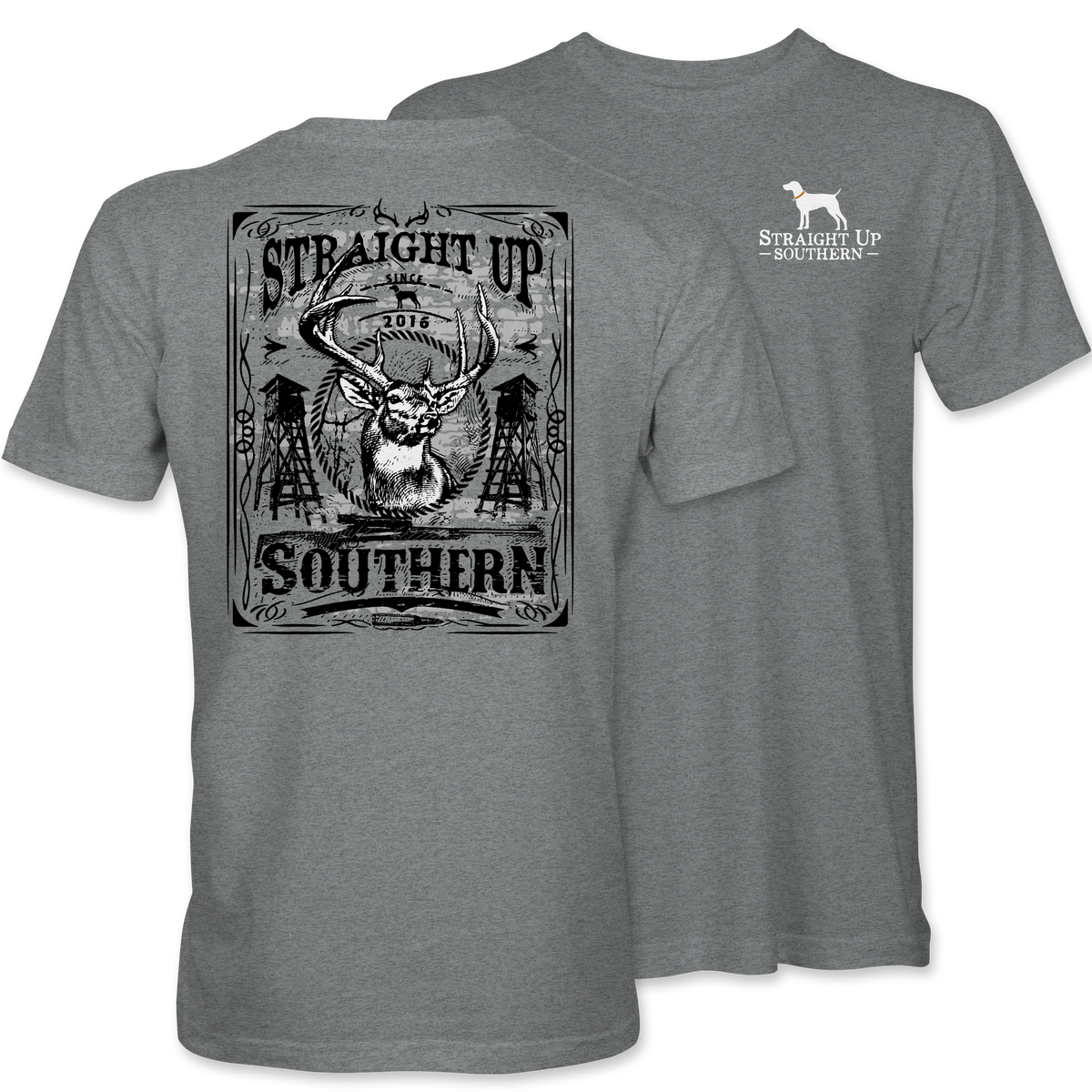 Vintage Buck Label T-Shirt | Straight Up Southern – Graphite Heather