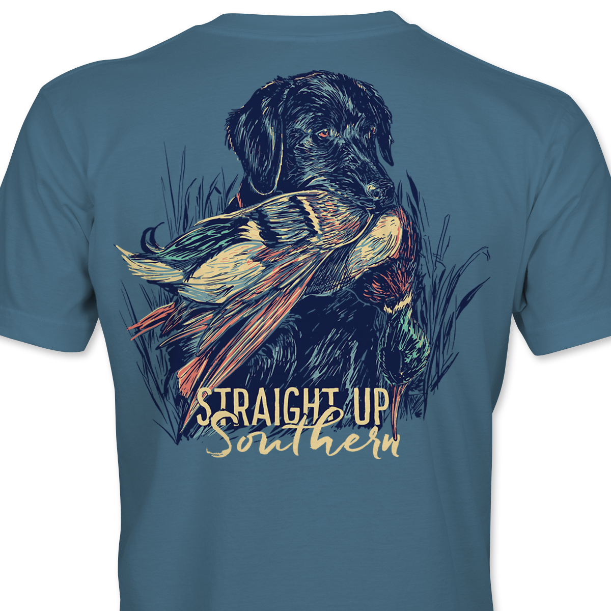 Southern Men's Hunting T-Shirt - Lab With Mallard- Blue – Straight Up ...