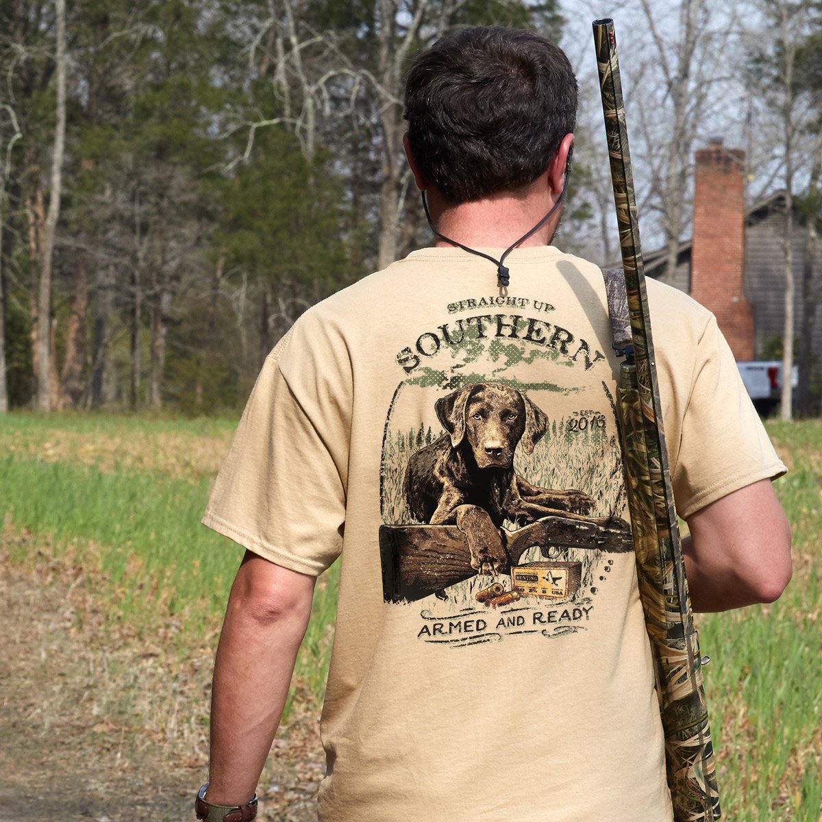 Southern Men's Hunting T-Shirt - Armed and Ready - Tan - Straight Up ...